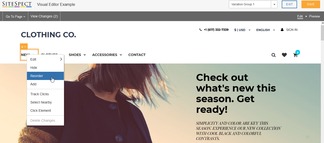 Reorder Elements Using the Visual Editor